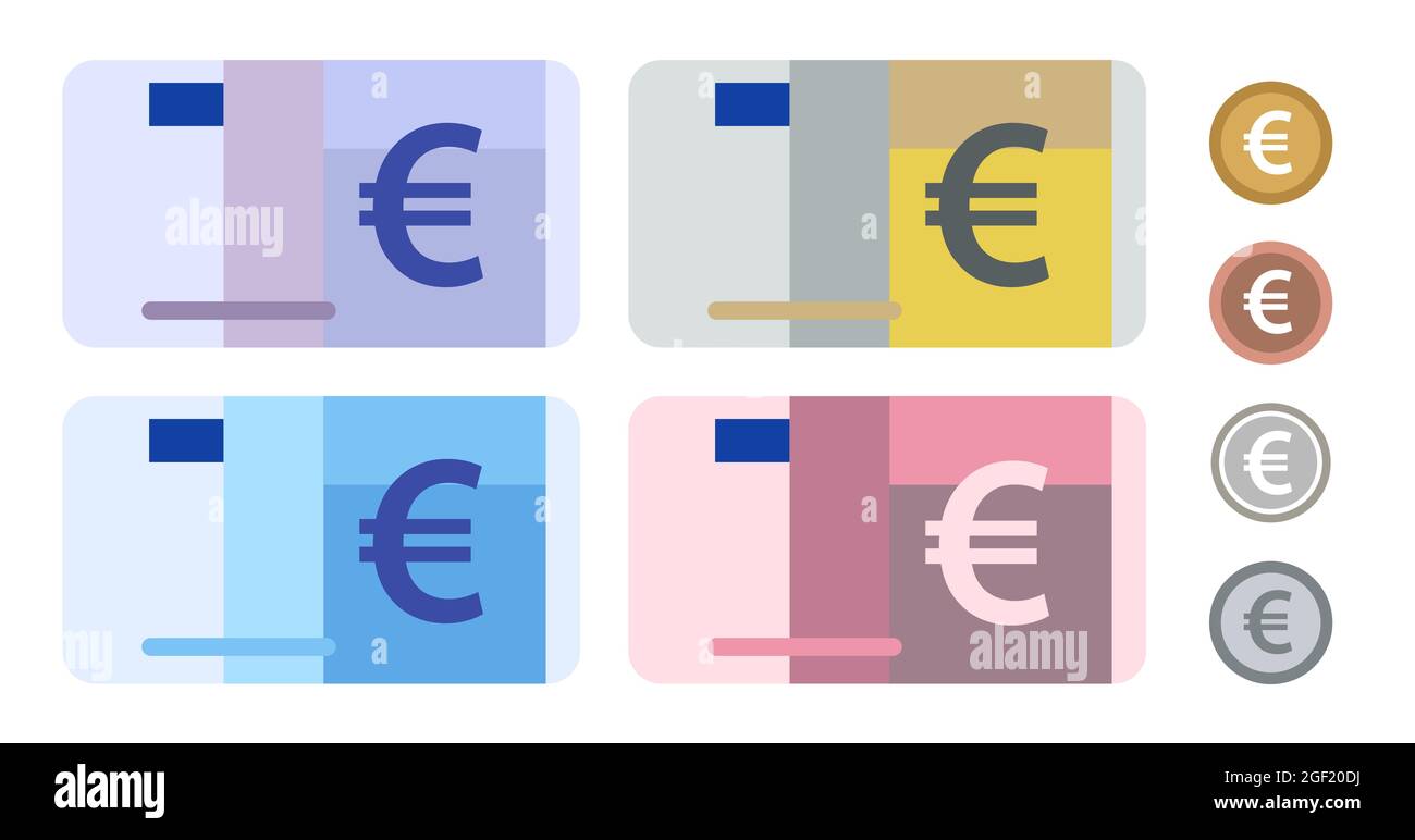 Euro Europe Union EU bank notes currency icon set collection paper ...