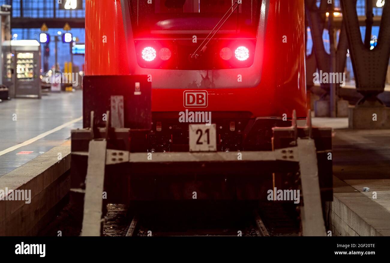 Leipzig, Germany. 23rd Aug, 2021. The rear lights of a train in Leipzig ...