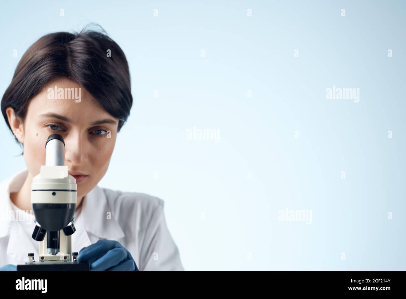 please white coat microscope science research closeup laboratory Stock ...