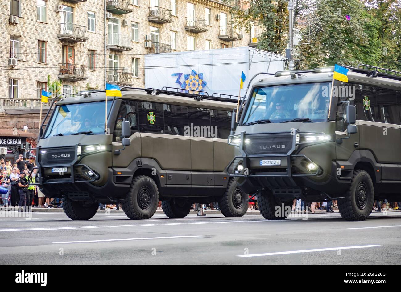 Kiev, Ukraine. 22nd Aug, 2021. Ukrainian military vehicles drive in ...