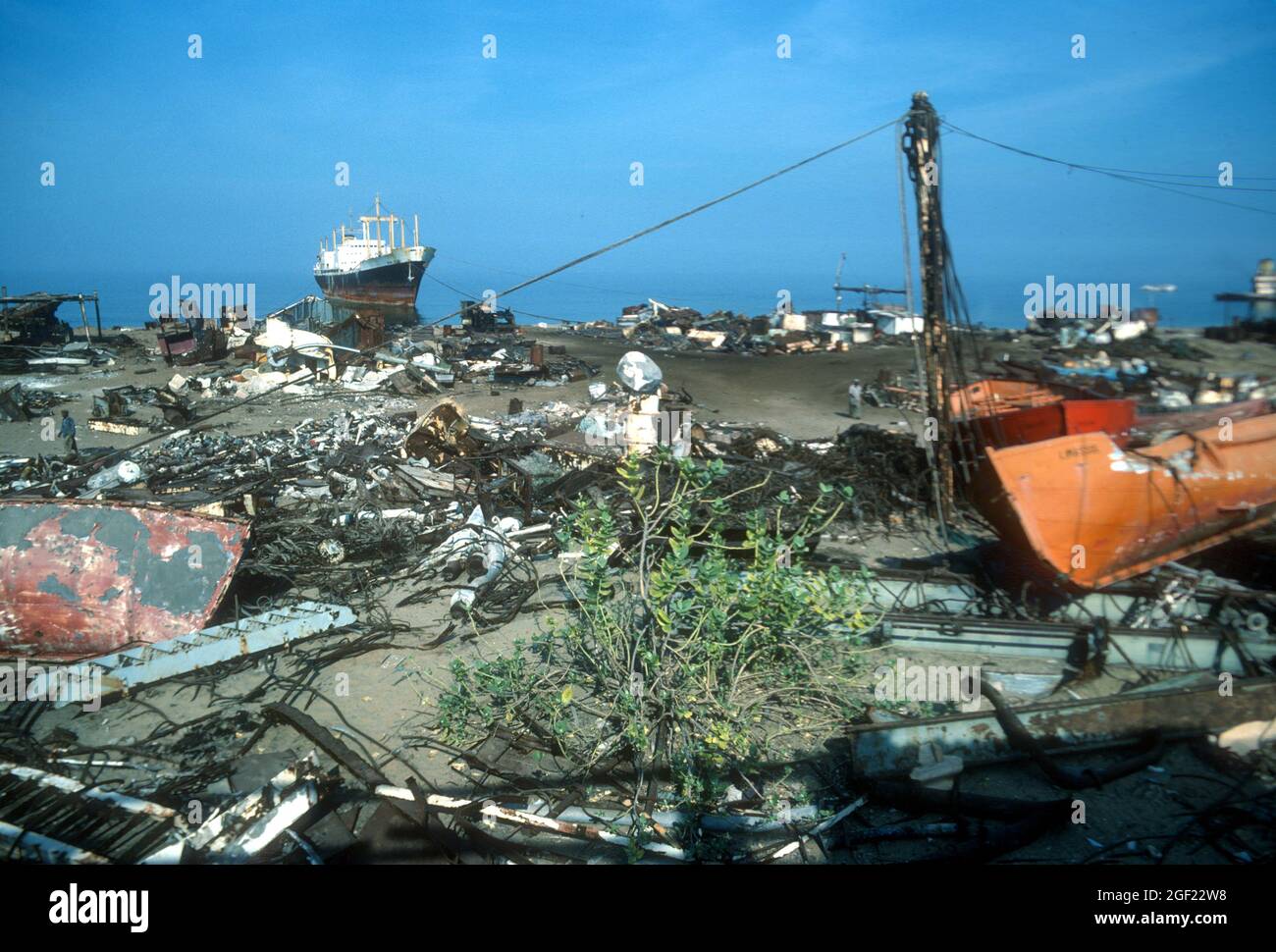 Gadani Pakistan ship-breaking yard with vessel waiting to be beached ...