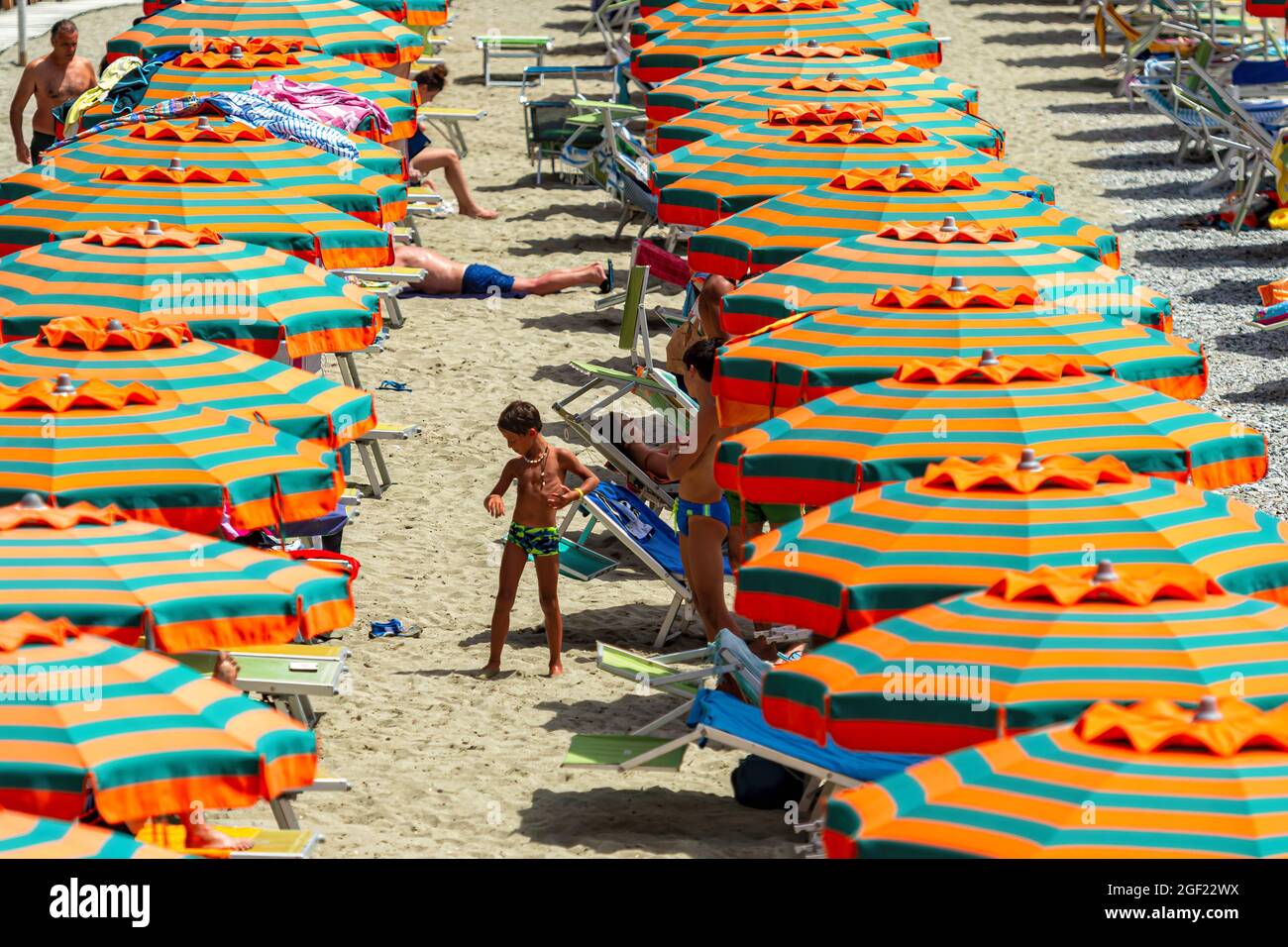 Monterosso, Italy - August 10, 2021: Spiaggia di Fegina beach at ...