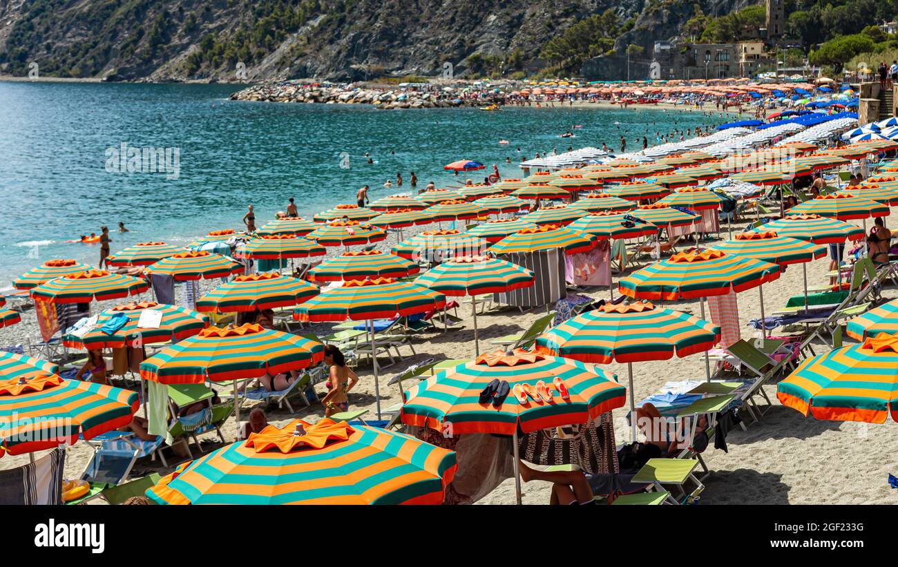 Monterosso, Italy - August 10, 2021: Spiaggia di Fegina beach at ...