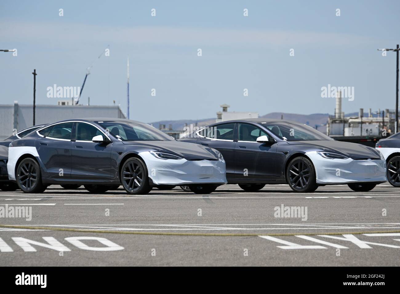 A Tesla Model S Plaid edition is seen at the Tesla Factory and ...