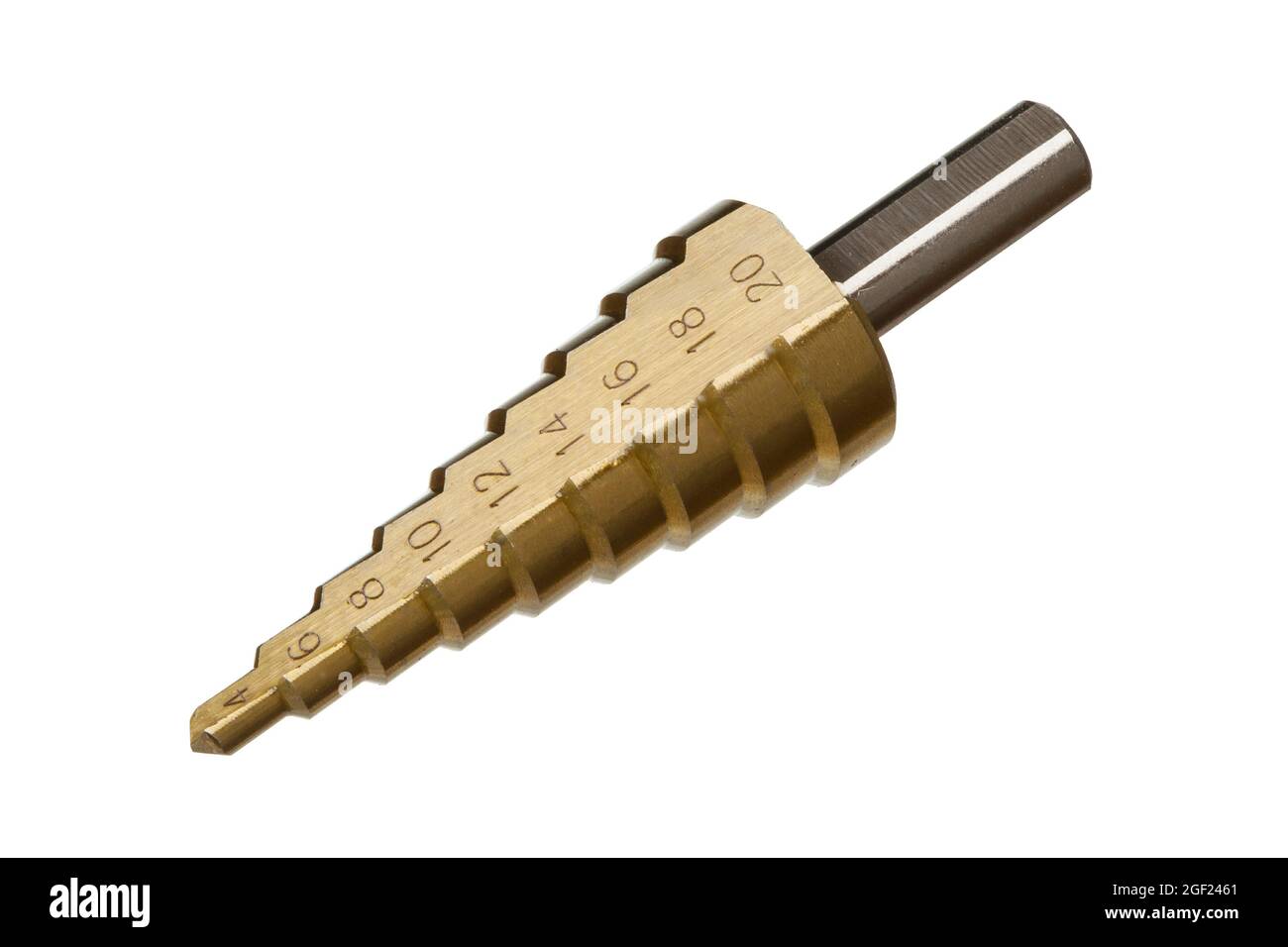 Step drill bit isolated on white background Stock Photo - Alamy