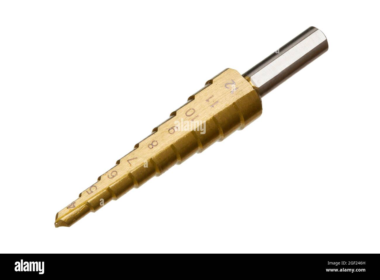 Step drill bit for metal isolated on white background Stock Photo - Alamy