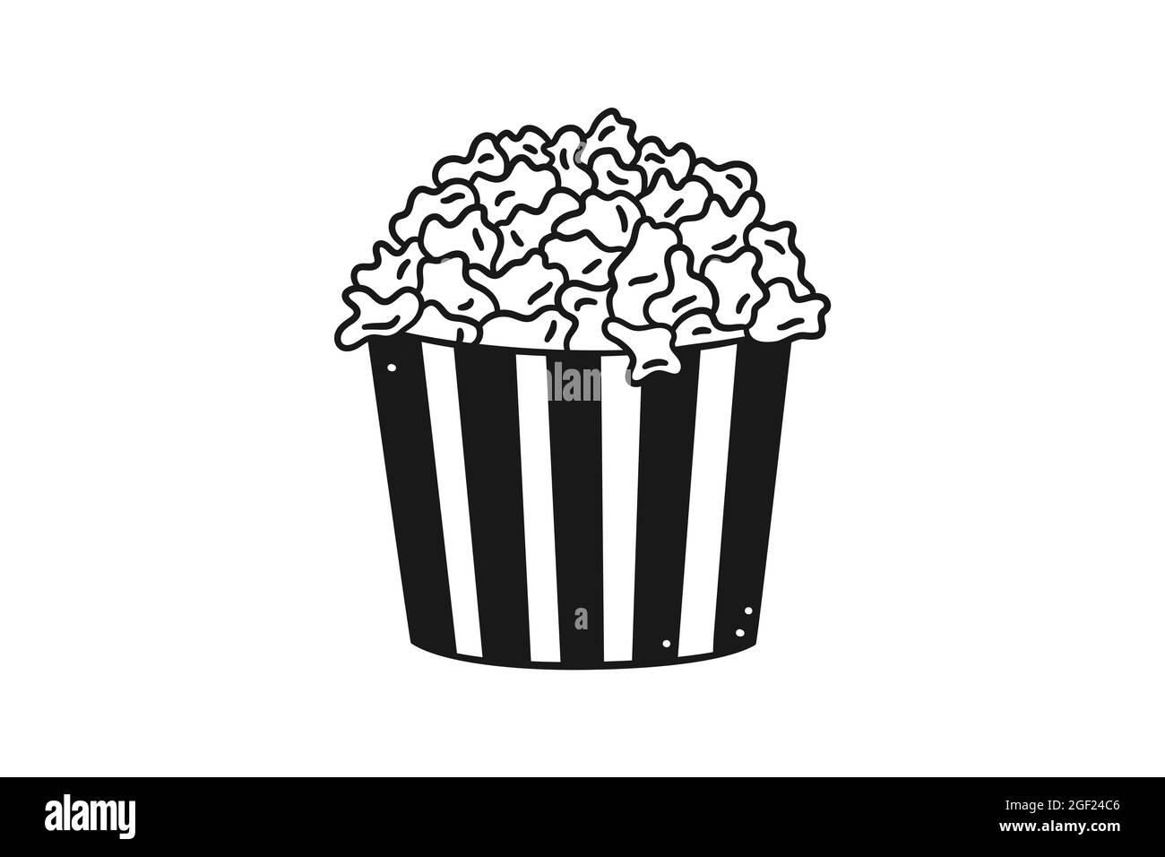 Hand drawn popcorn in striped box. Cinema food snack in doodle style ...