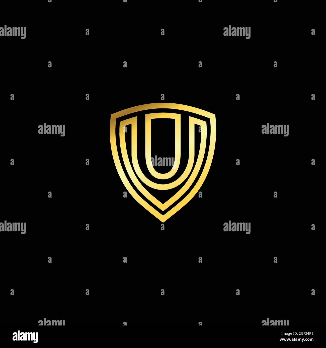 Gold shield with elegant letter u. Letter shield logo design concept ...