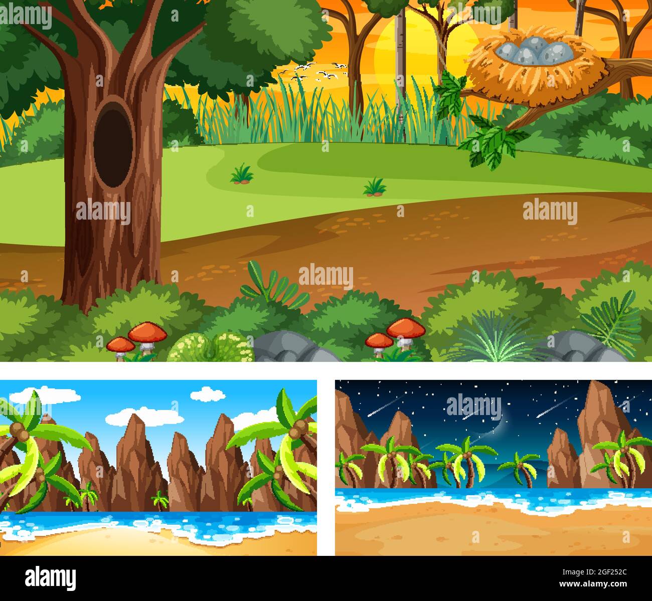 Three different nature landscape scenes illustration Stock Vector Image ...