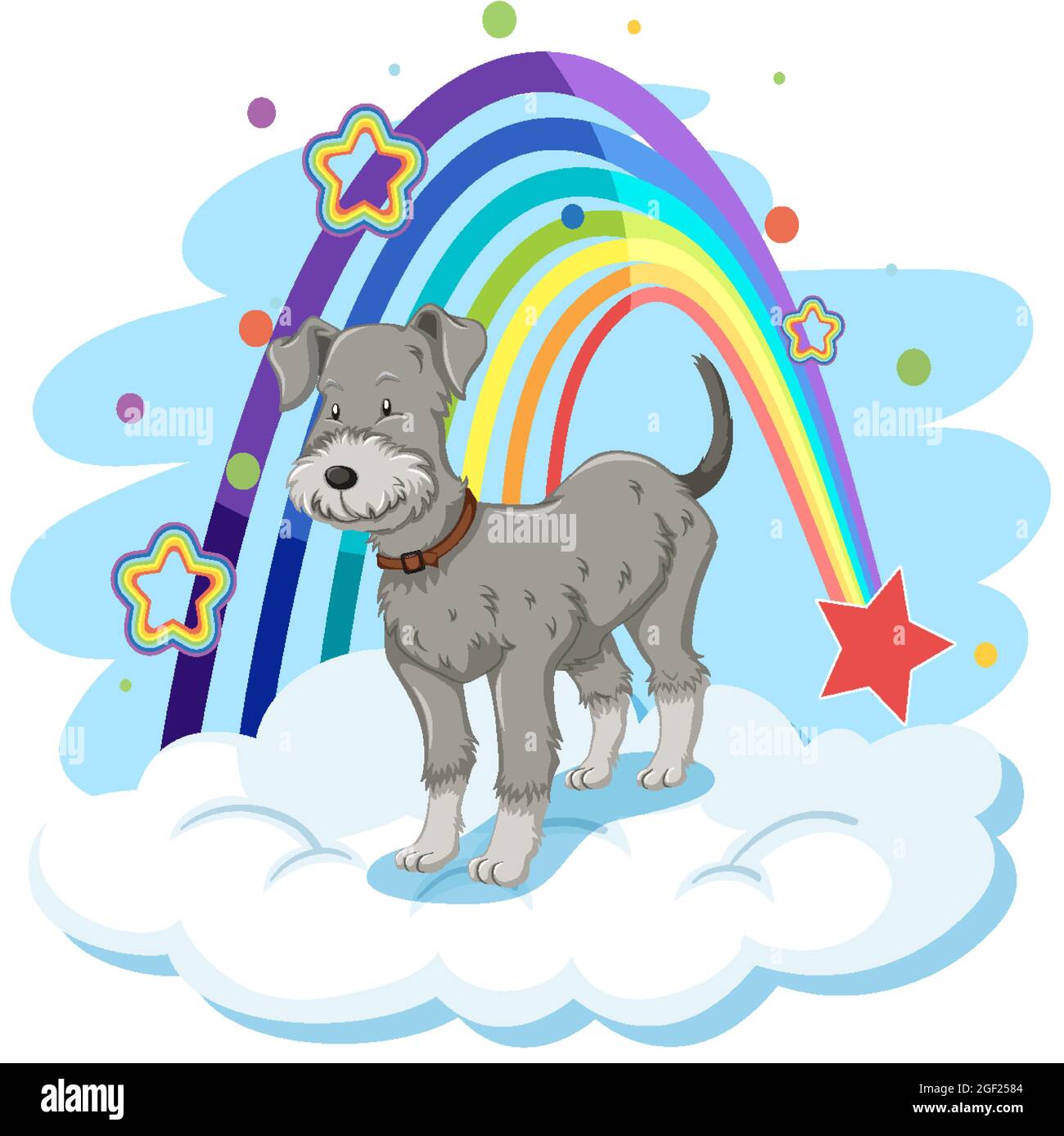 Cute dog on the cloud with rainbow illustration Stock Vector Image ...