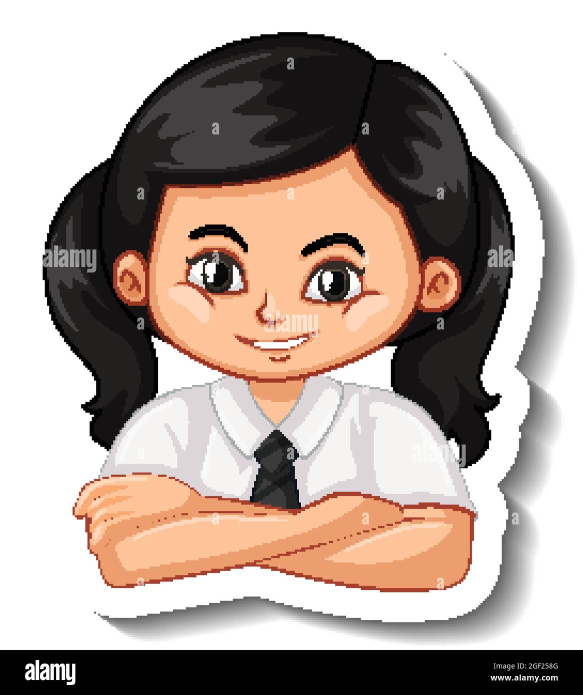 A sticker template with portrait of a student girl in school uniform ...