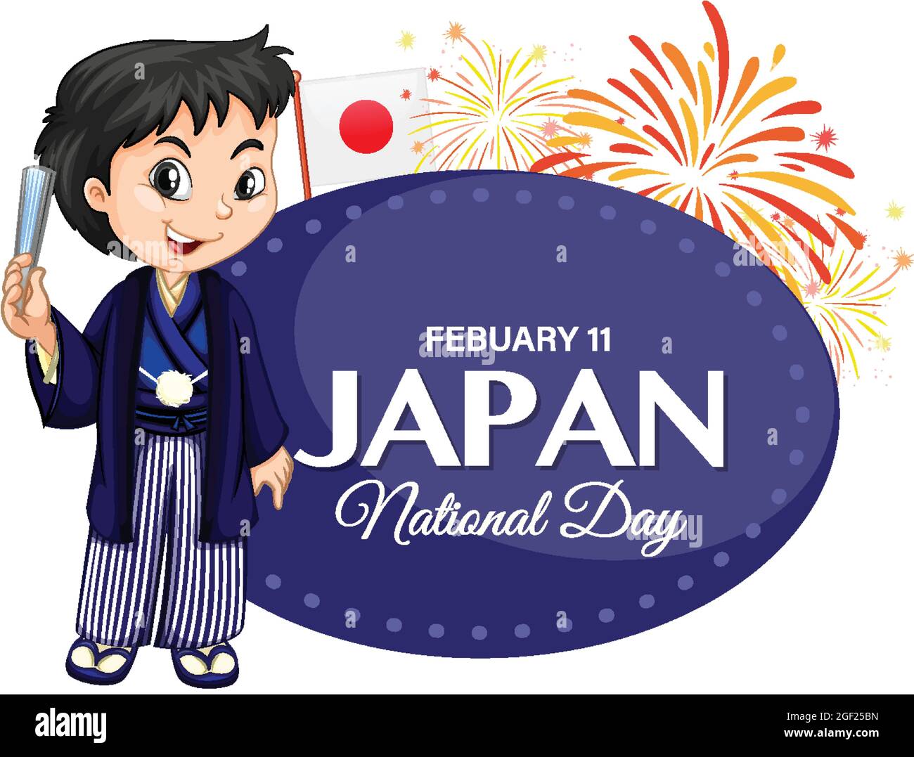 Japan National Day banner with Japanese children cartoon character ...