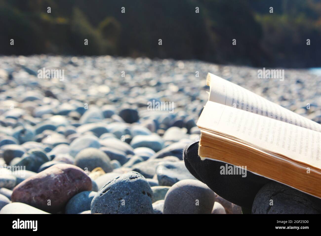 Opened book on a rock surface under sunlight outdoors Stock Photo - Alamy