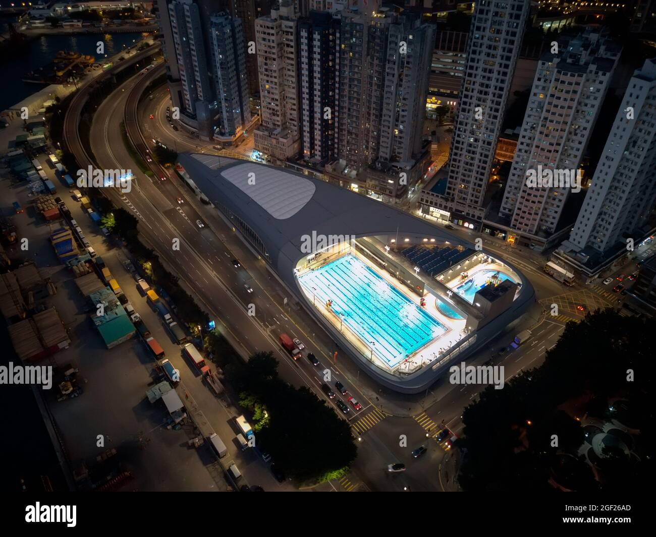 Aerial of the new Kennedy Town Swimming Pool, Hong Kong, China Stock ...