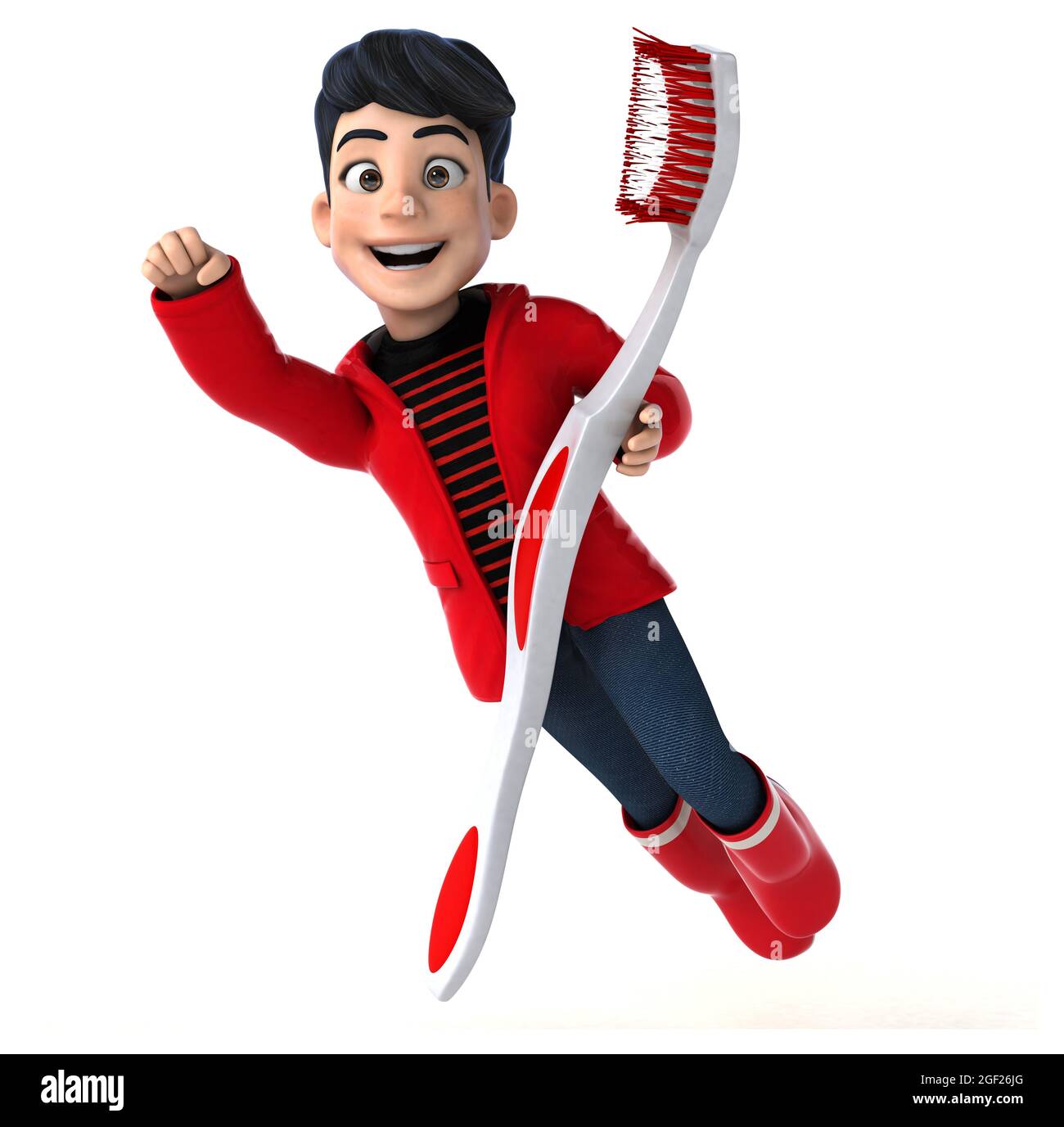Fun 3D cartoon teenage boy with a toothbrush Stock Photo - Alamy