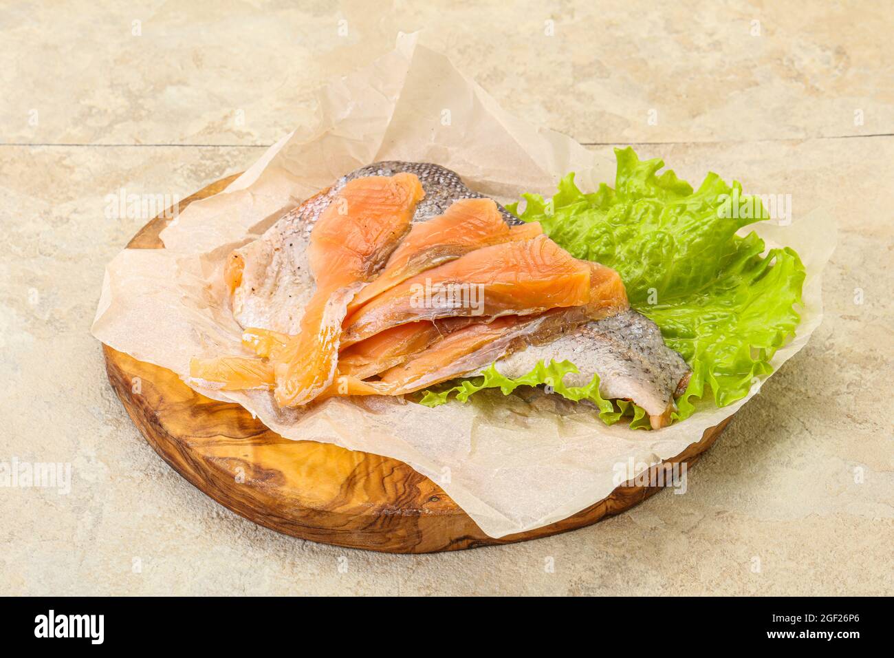 Sliced natural wild trout fillet over board Stock Photo - Alamy
