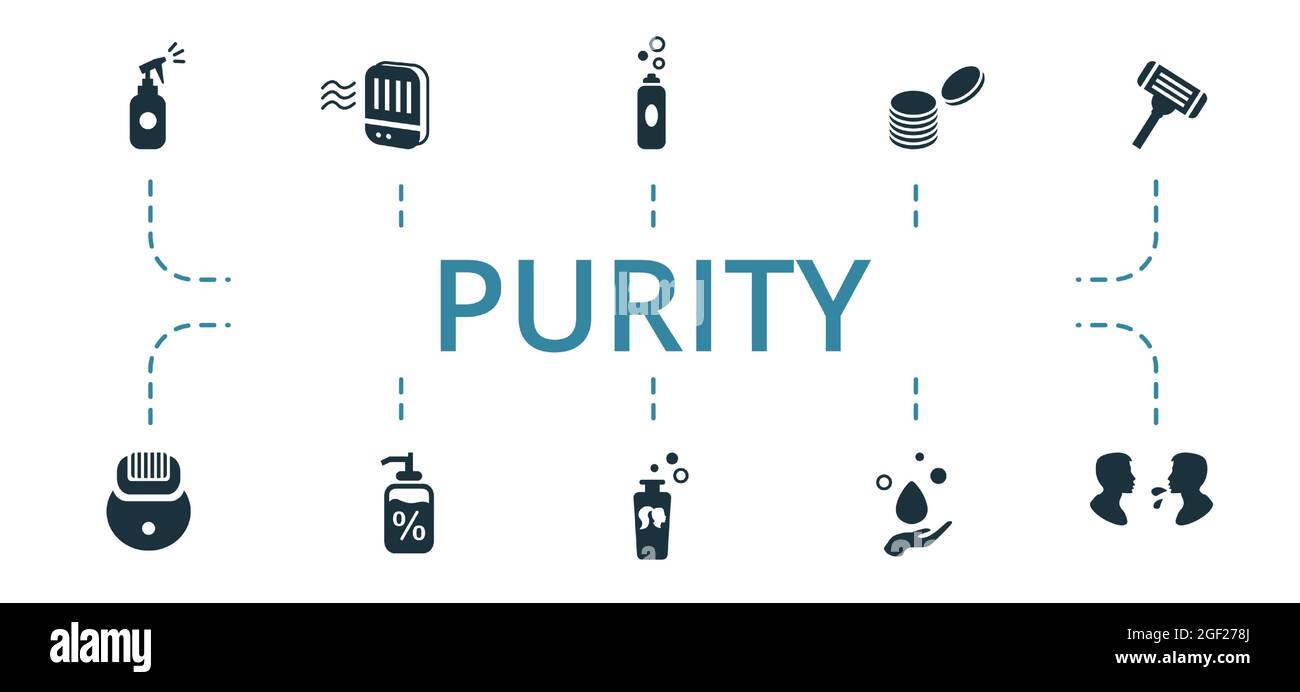 Purity icon set. Contains editable icons theme such as pads, shampoo ...