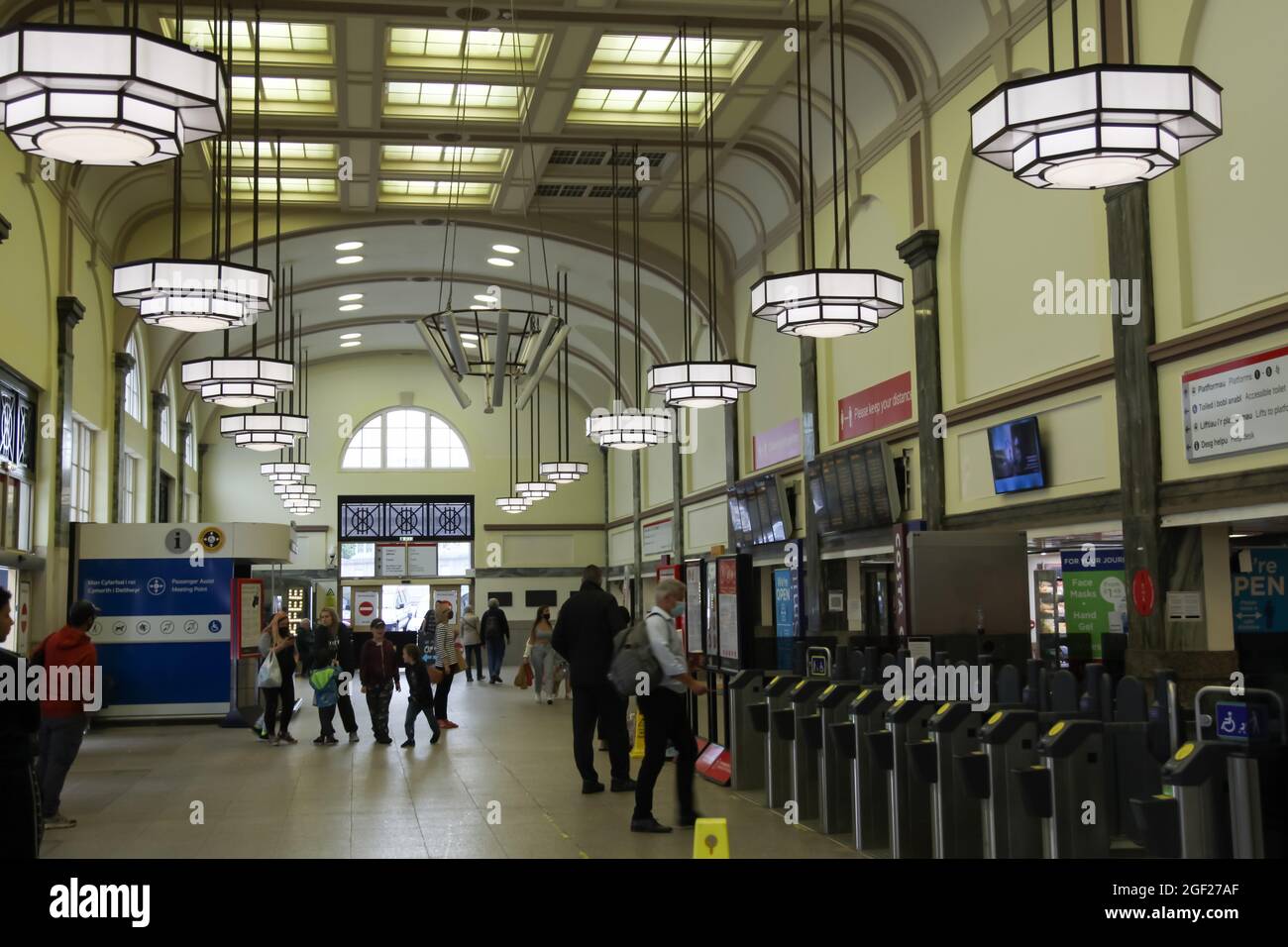 Entrance hall of Cardiff Central railway station, South Wales, UK, 2021 ...