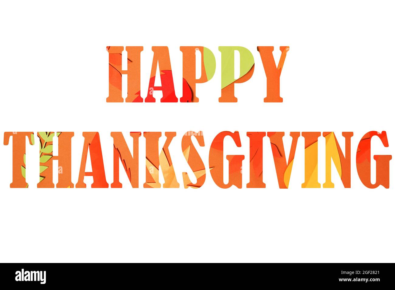 Happy Thanksgiving Greeting, text from paper autumn leaves isolated on ...