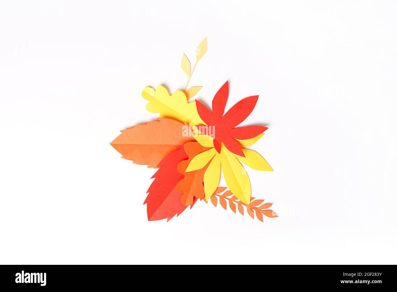 red, orange paper autumn Leaves isolated on white background. Handmade ...