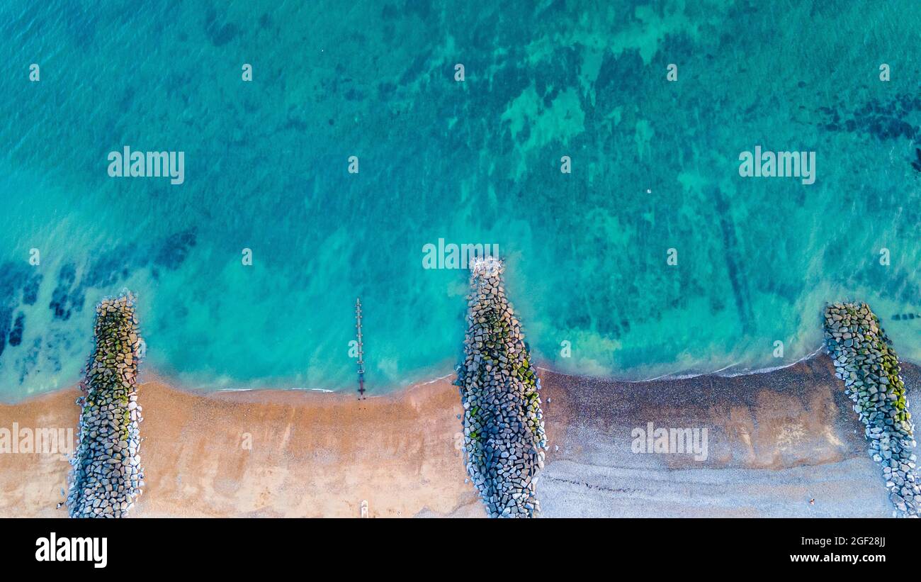 Aerial view of the pebble beach, Rottington UK Stock Photo - Alamy