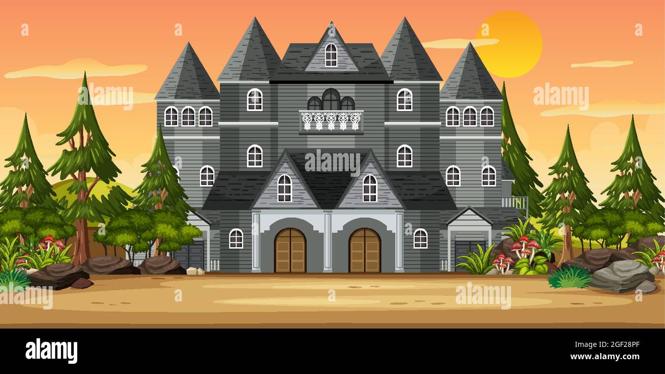 Haunted halloween mansion at daytime illustration Stock Vector Image ...
