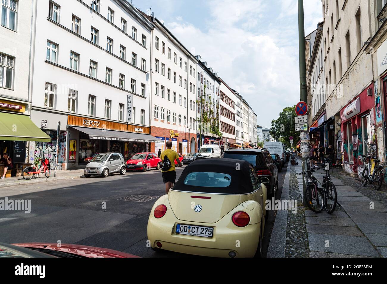 Berlin, Germany - July 29, 2019: Street scene in Kreuzberg quarter ...