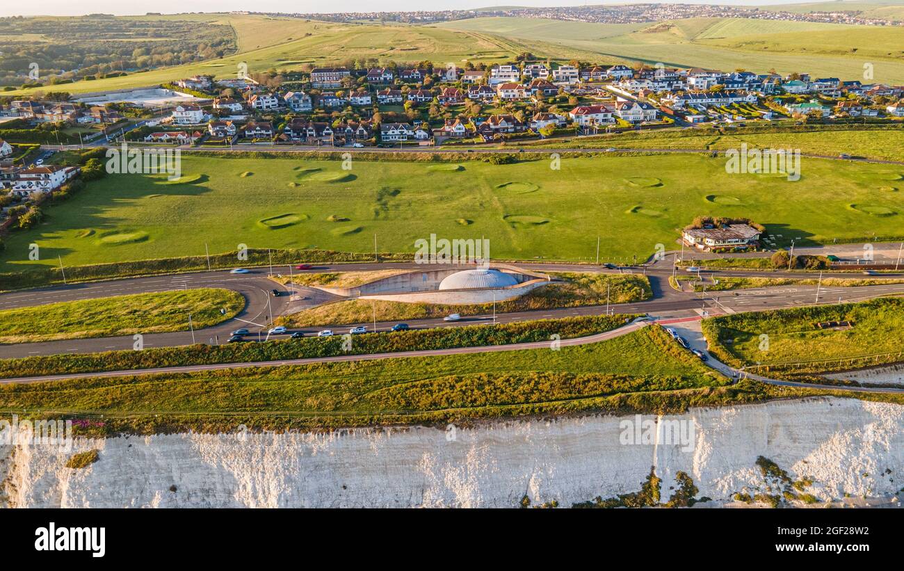 Aerial view of Brighton cliff site with visible dips felt durring ww2 ...