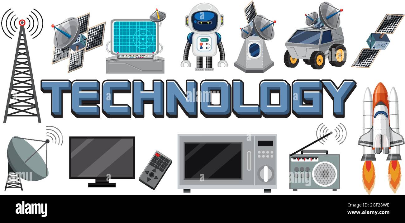 Technology text icon with elements illustration Stock Vector Image ...