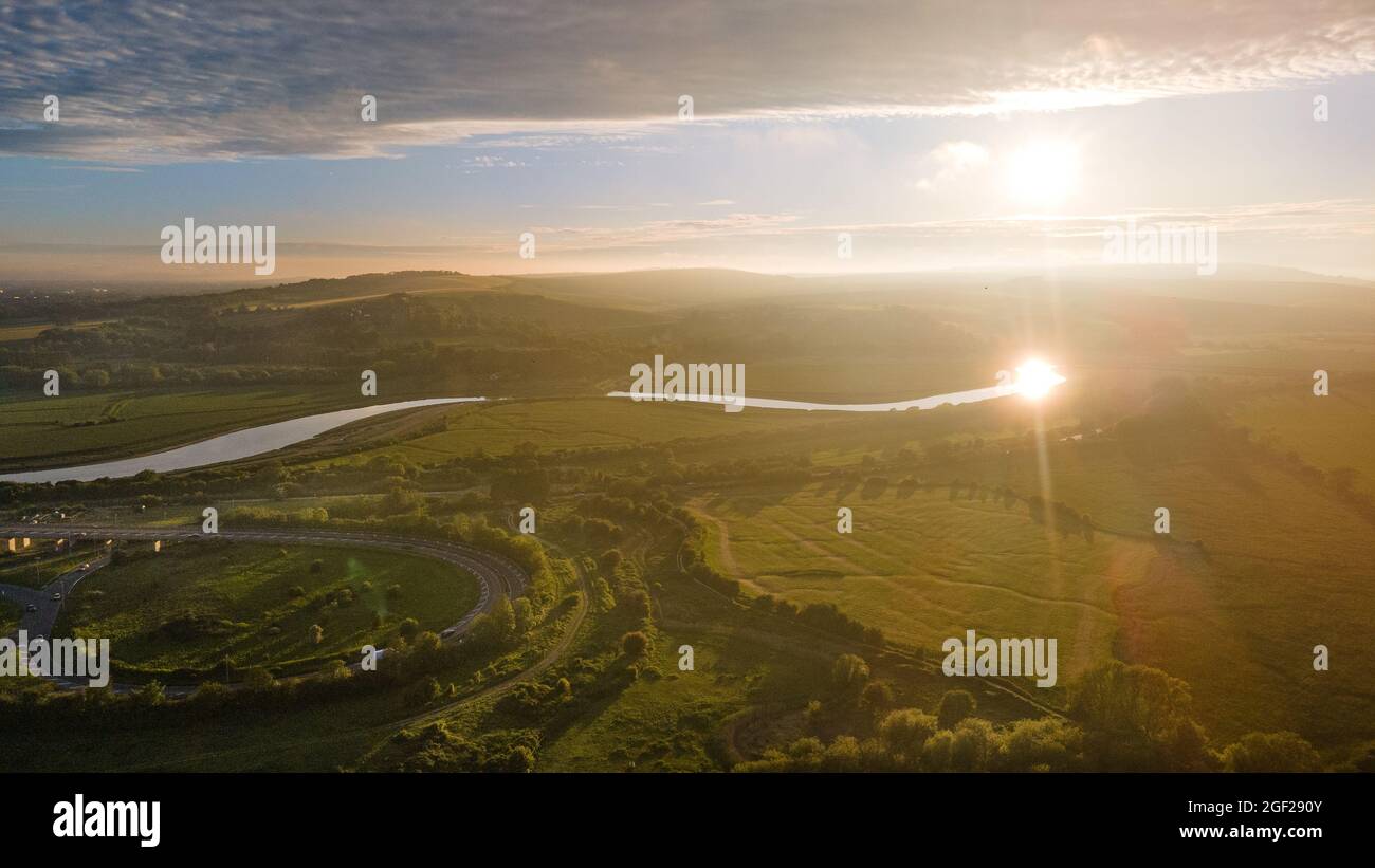 It is aerial view the great river during twilight Stock Photo - Alamy