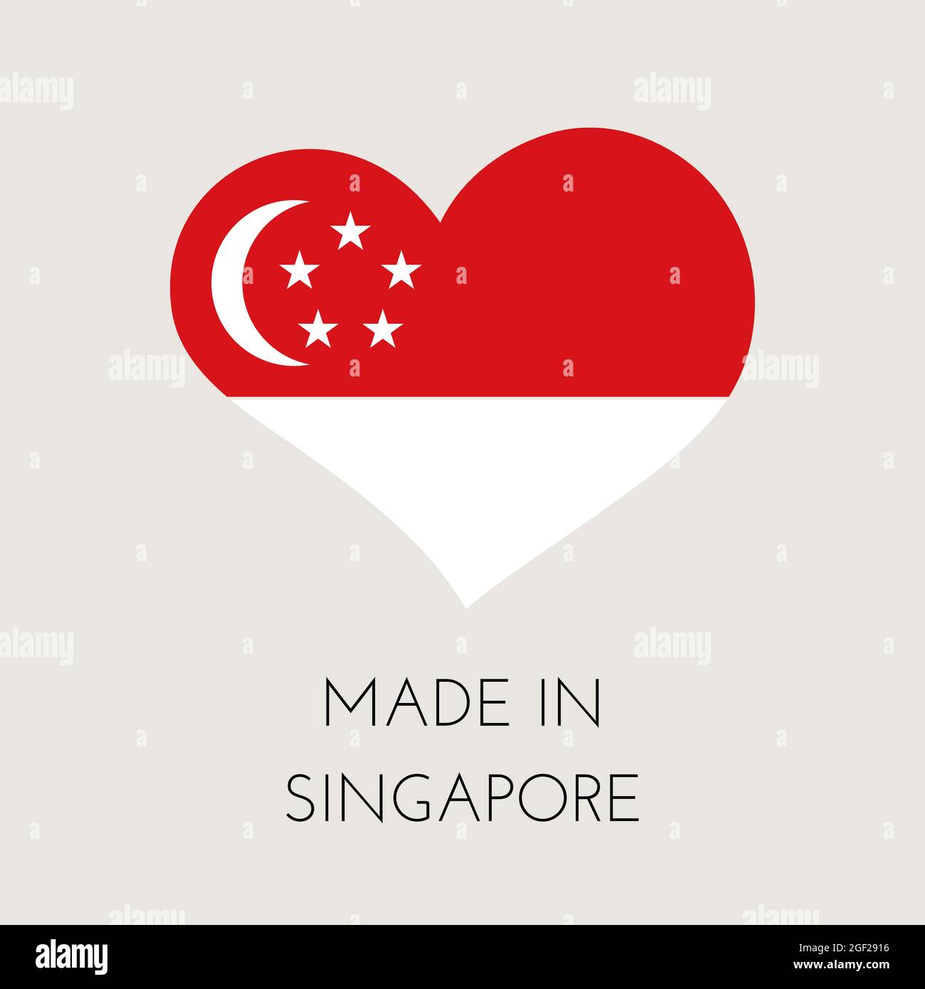 Heart shaped label with Singapore flag. Made in Singapore Sticker. Factory, manufacturing and ...