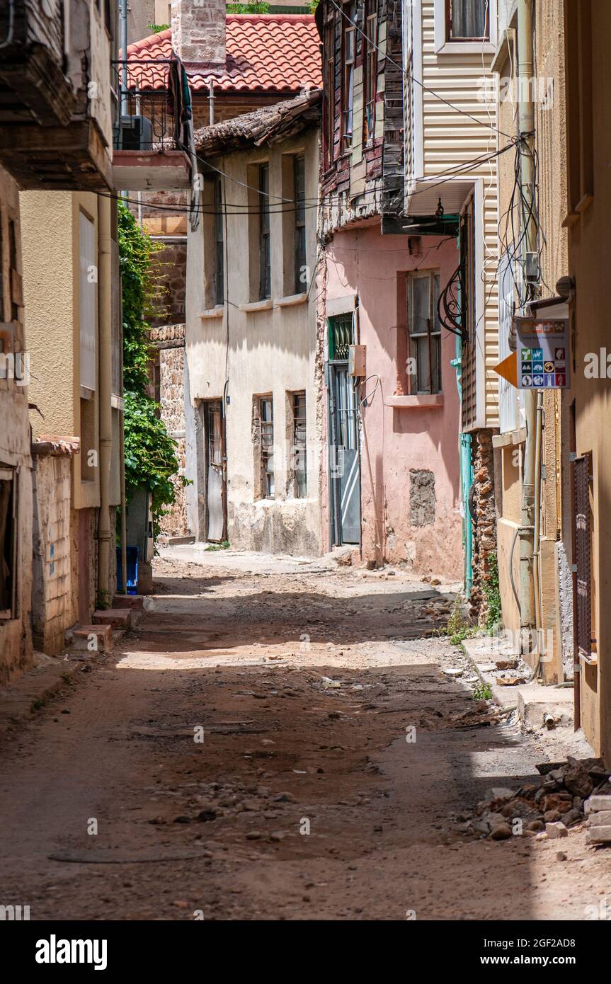 Empty, quite alleyway with run down houses somewhere in Turkey Stock ...
