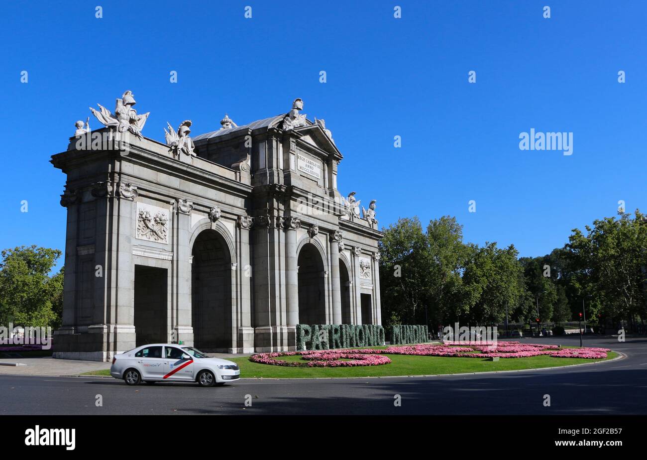 The Puerta de Alcala roundabout in the centre of Madrid Spain next to ...