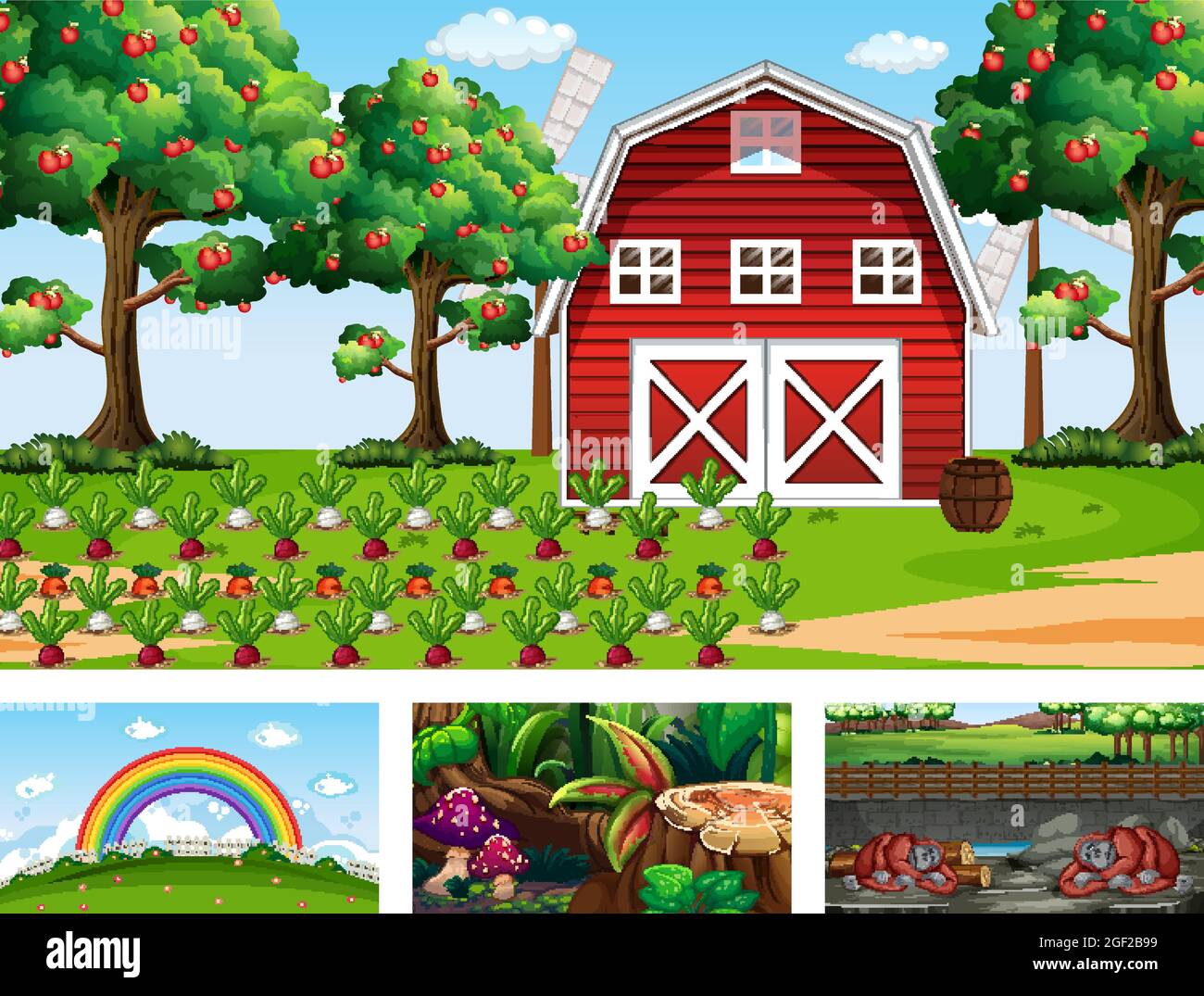 Four different nature horizontal scene illustration Stock Vector Image ...