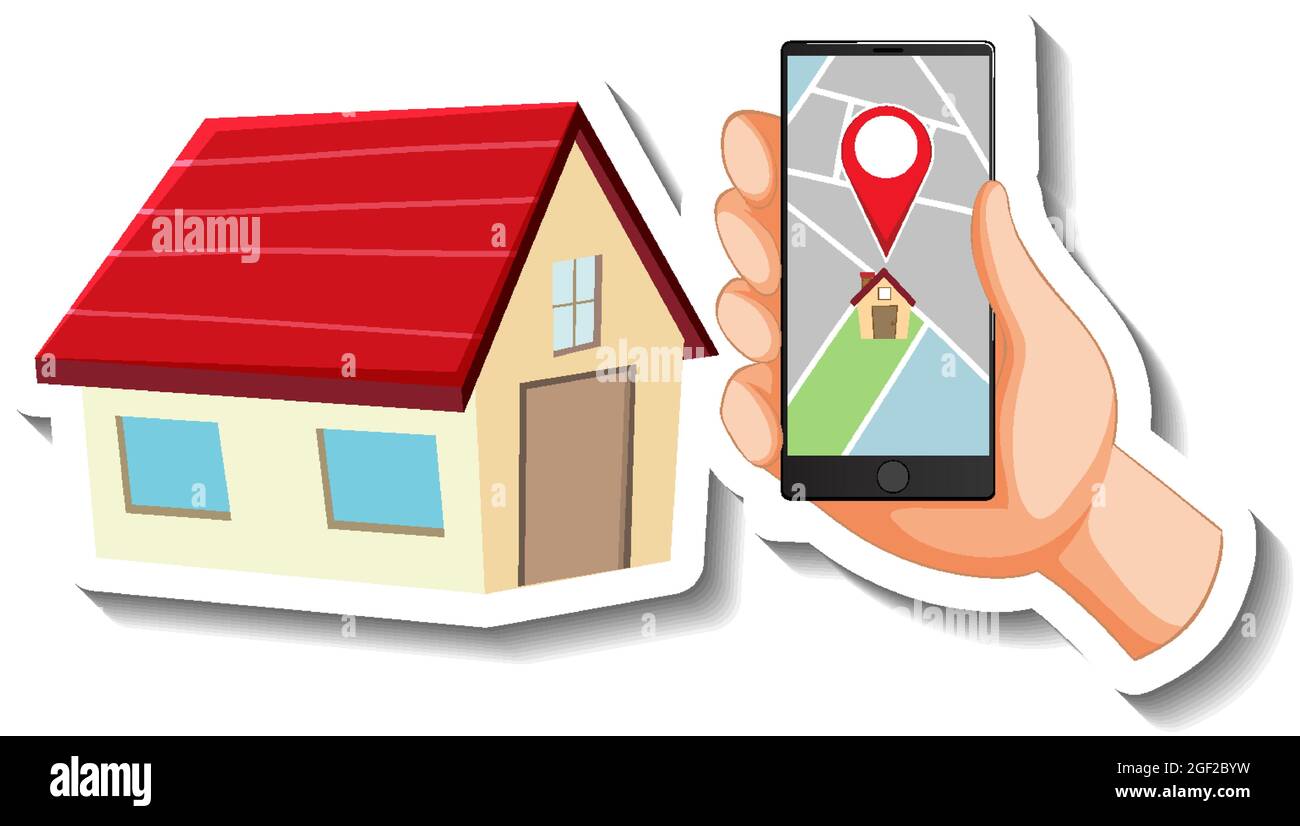 A sticker template with location pin on smartphone and a house ...