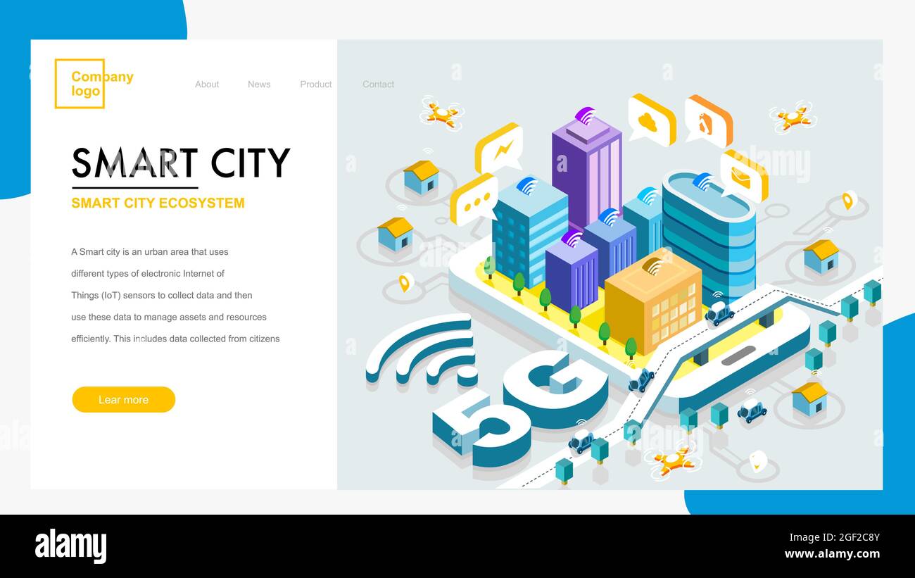 5G Smart city future abstract or metropolis.Intelligent building ...