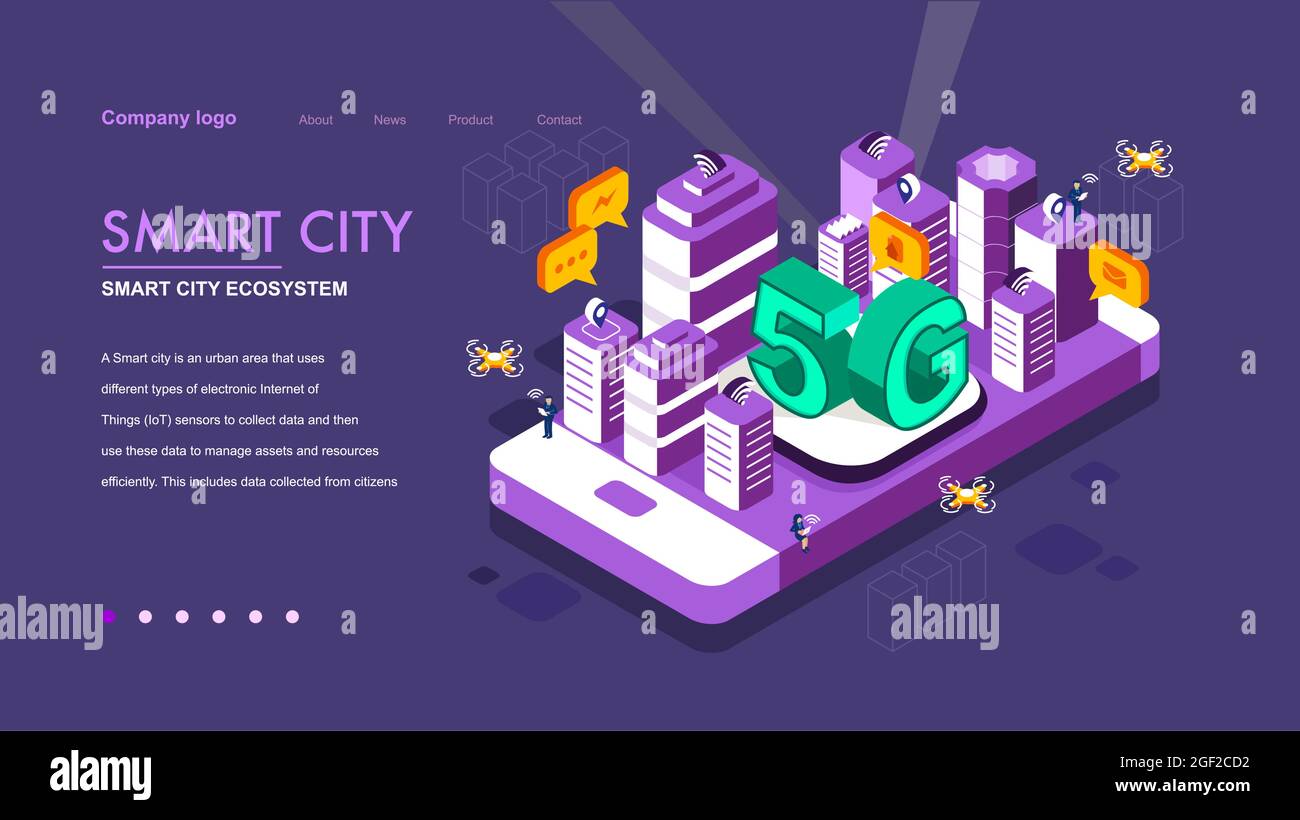 5G Smart city future abstract or metropolis.Intelligent building ...