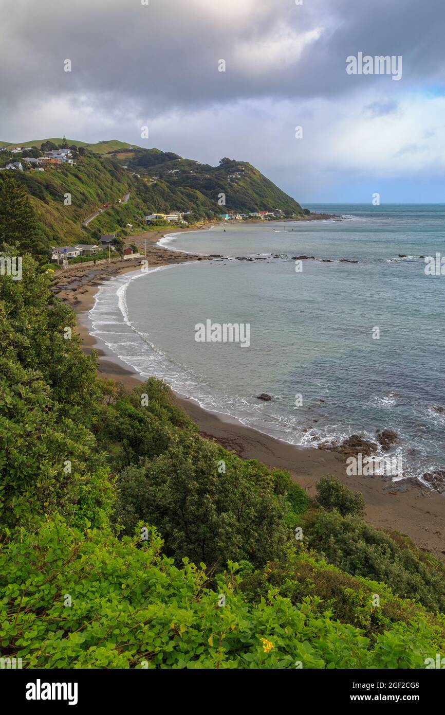 Pukerua Bay, a small settlement on the Kapiti Coast, lower North Island ...