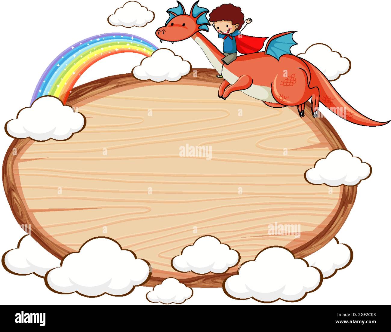 Empty wooden banner with fairy tale cartoon character and elements ...