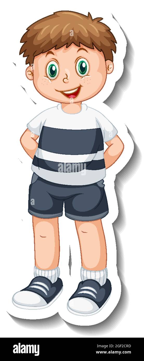 Sticker template with a boy cartoon character isolated illustration ...
