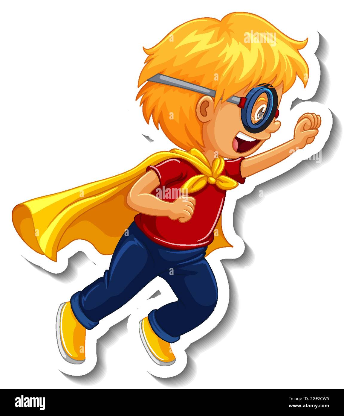 Sticker template with a super hero boy cartoon character isolated ...
