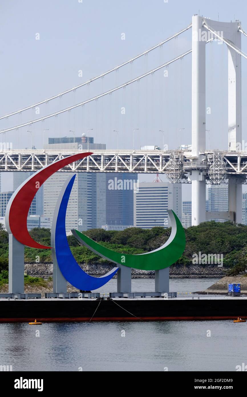 Tokyo, Japan. 23rd Aug, 2021. A Paralympic Symbol seen installed at ...