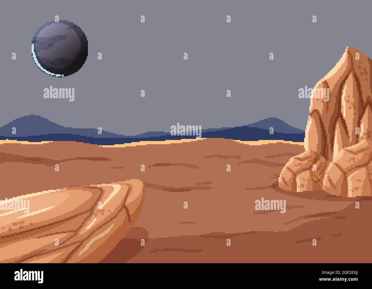 Outer space surface landscape with planet illustration Stock Vector ...