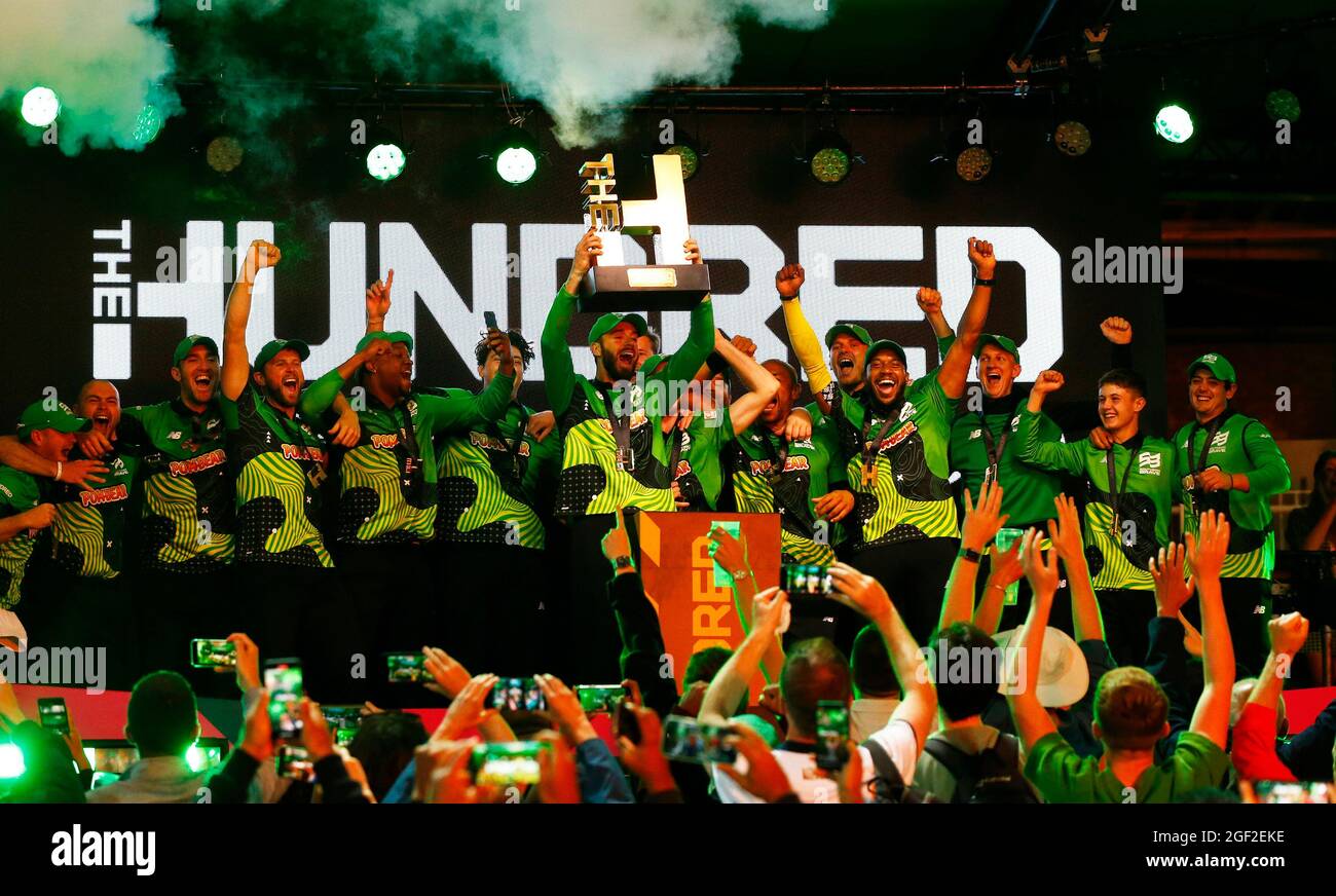 LONDON, ENGLAND - AUGUST 21: Captain James Vince lifts the trophy as ...