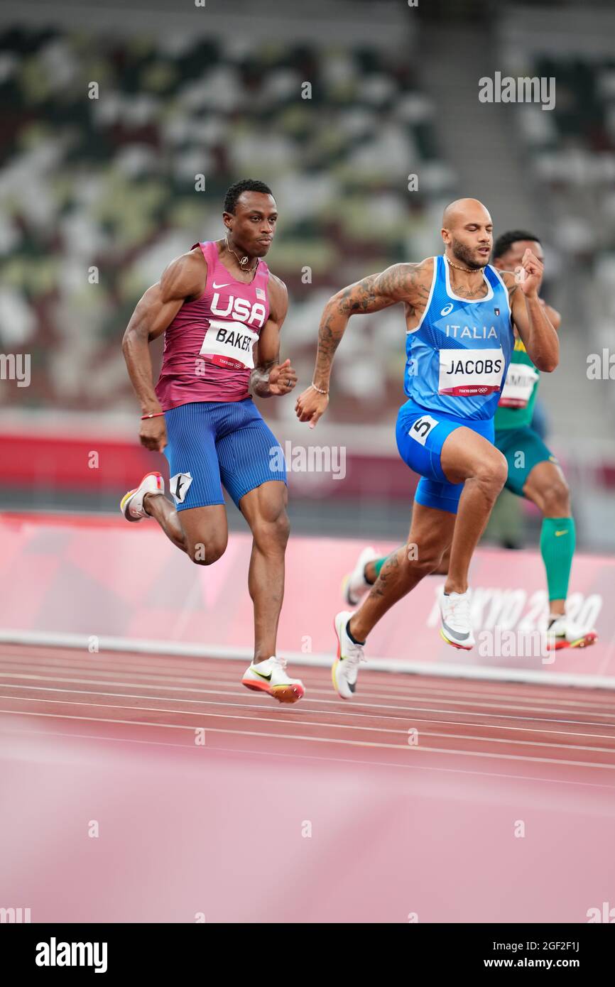 Ronnie Baker running the 100 meters at the 2020 Tokyo Olympics Stock ...