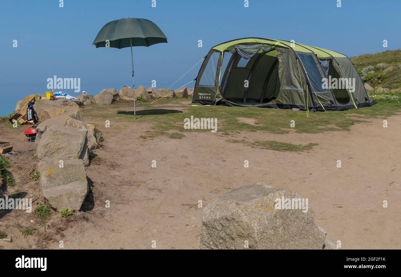 An ugly large tent pitched at Little Fistral in Newquay in Cornwall ...