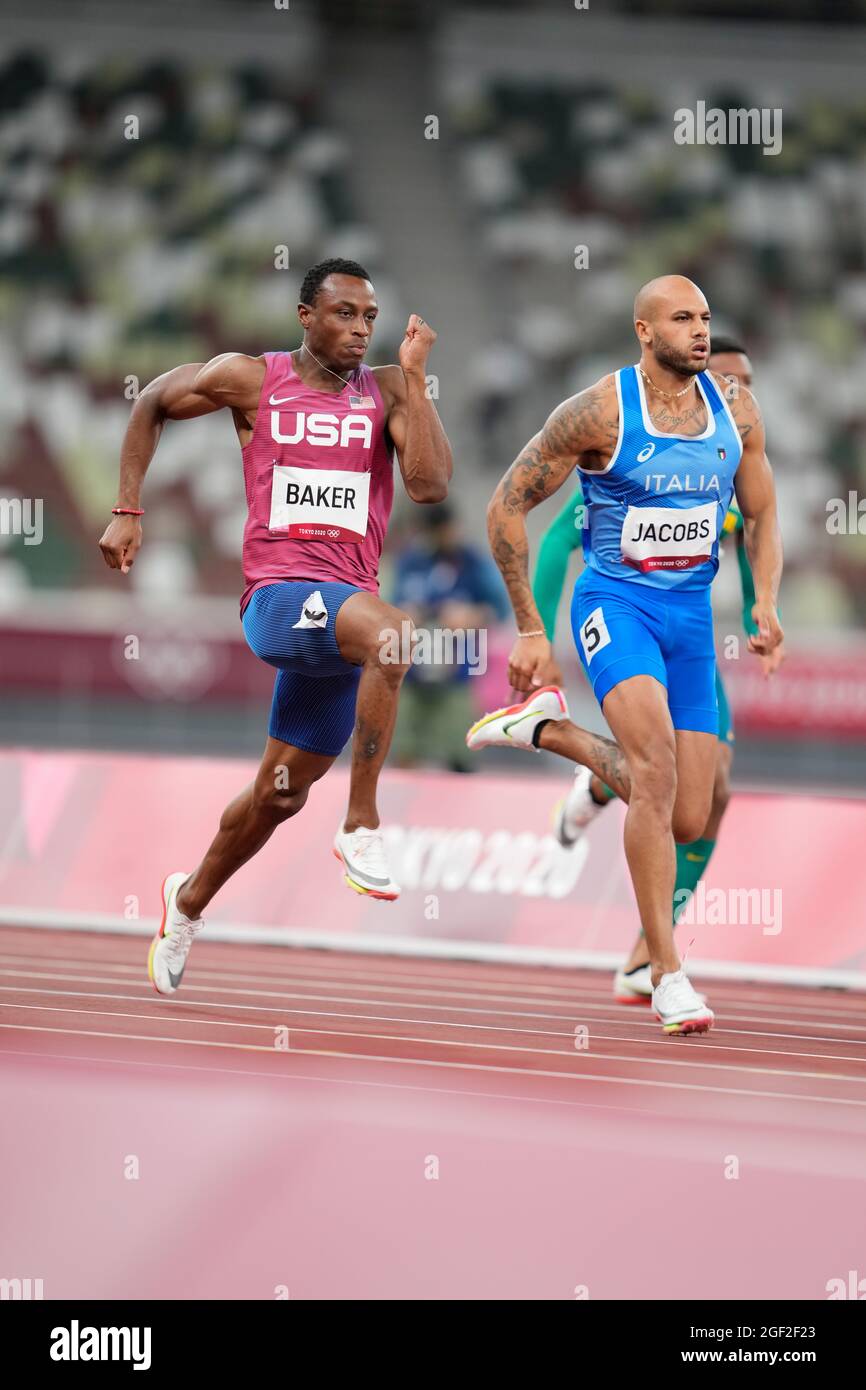 Ronnie Baker running the 100 meters at the 2020 Tokyo Olympics Stock ...