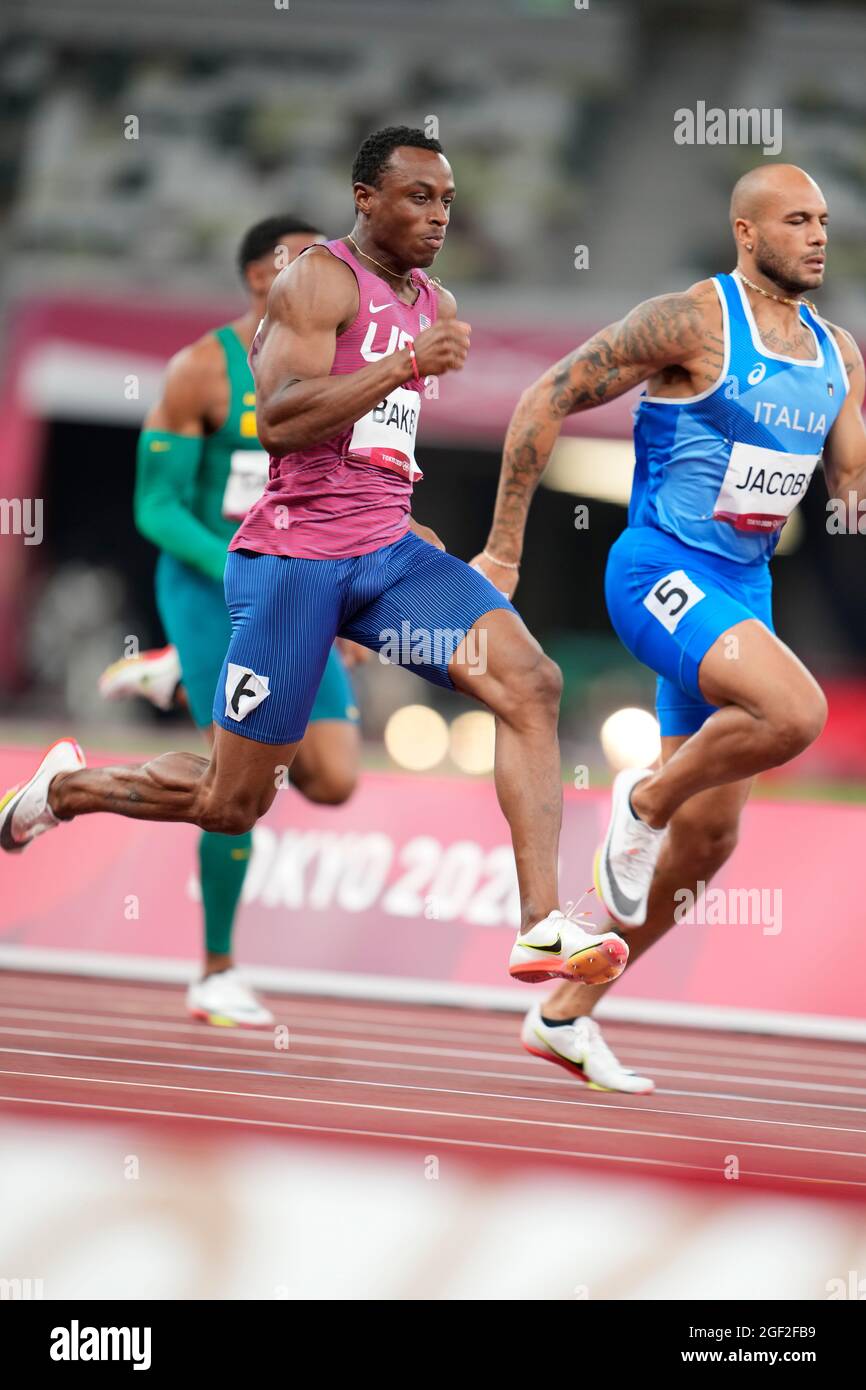 Ronnie Baker running the 100 meters at the 2020 Tokyo Olympics Stock ...