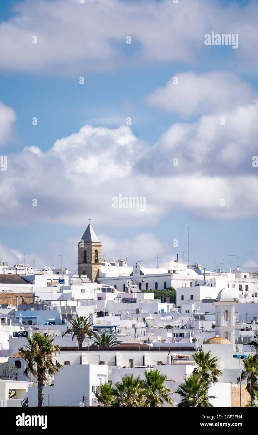 Beautiful view of the traditional white buildings of the Conil de la ...