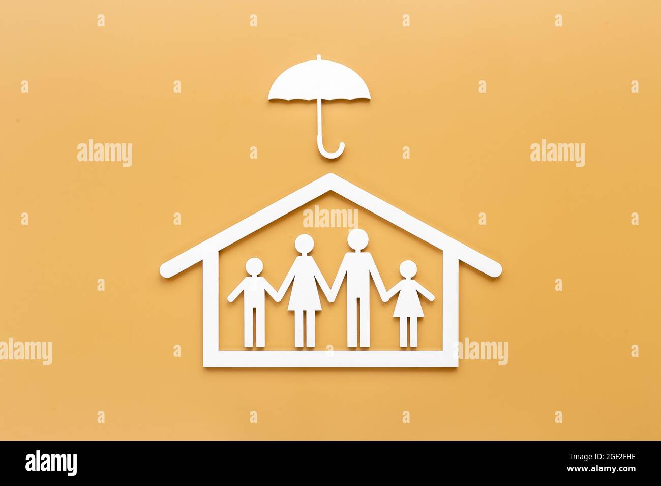 White wooden family figure. Health insurance concept. Top view Stock ...
